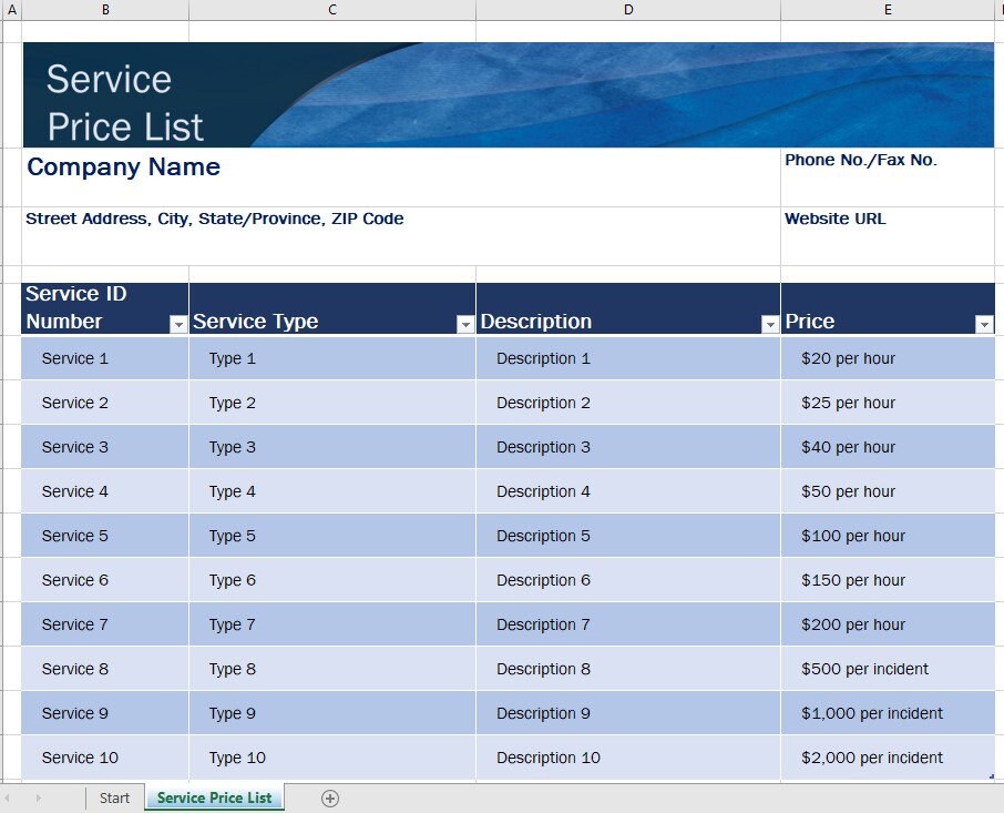 Excel Price List Template Excel Price List Template