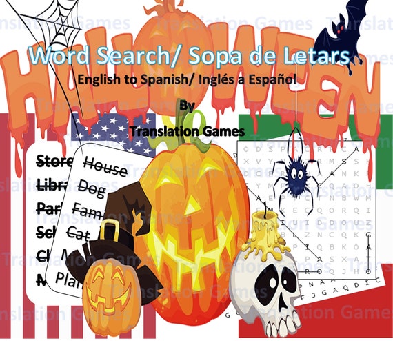 Halloween English to Spanish-ingles a Espanol Juego Wordfind - Etsy