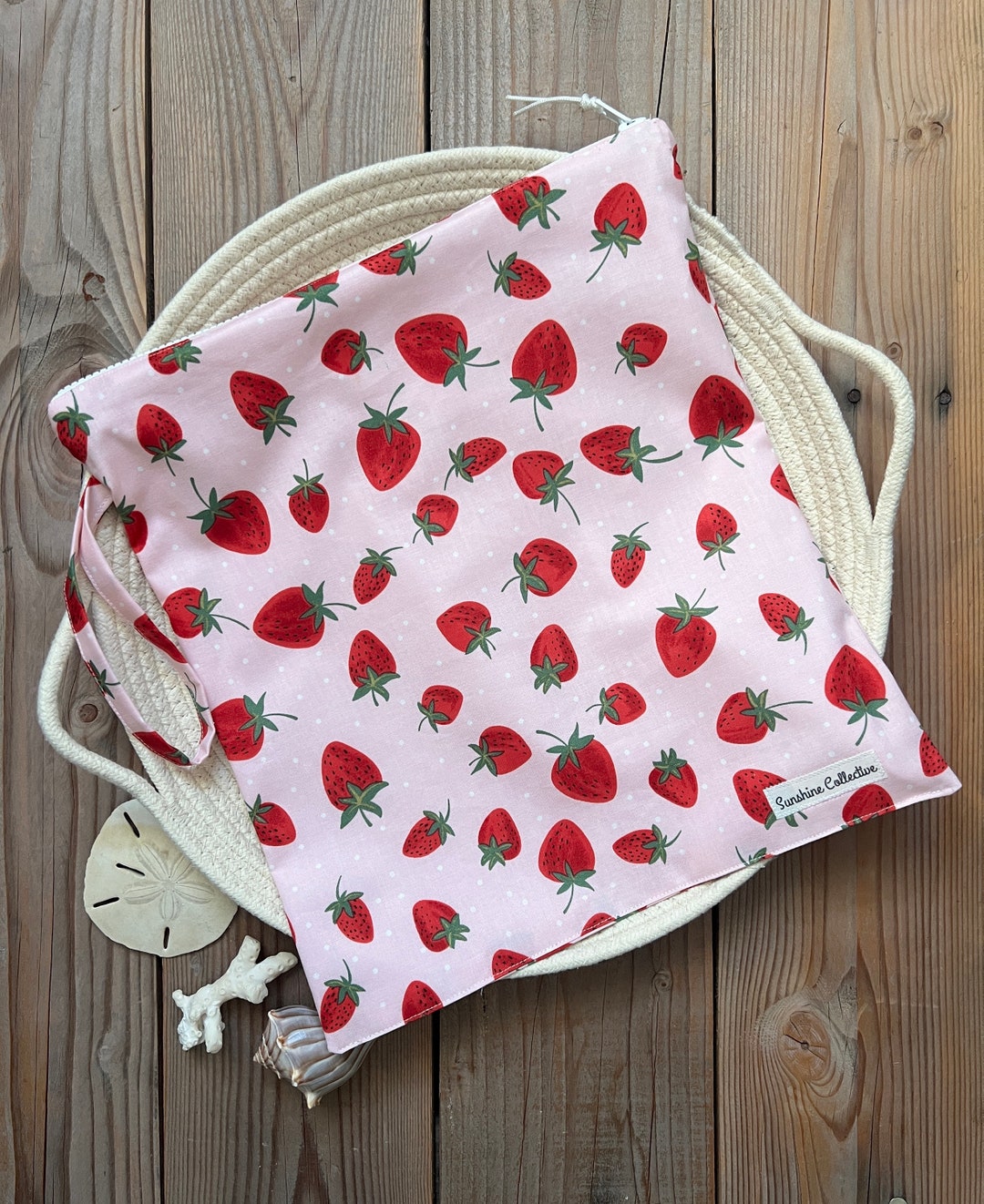 Wet Bag- Strawberry Pool Bag, Swim Suit Bag, Waterproof Lined Zipper ...