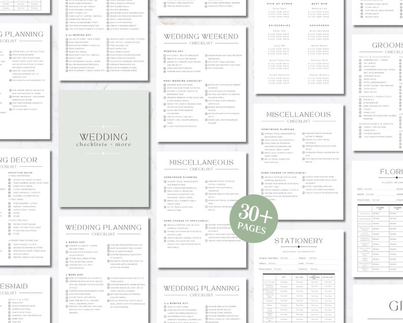 Wedding Checklist Bundle: Printable Planning Templates, Canva Template ...