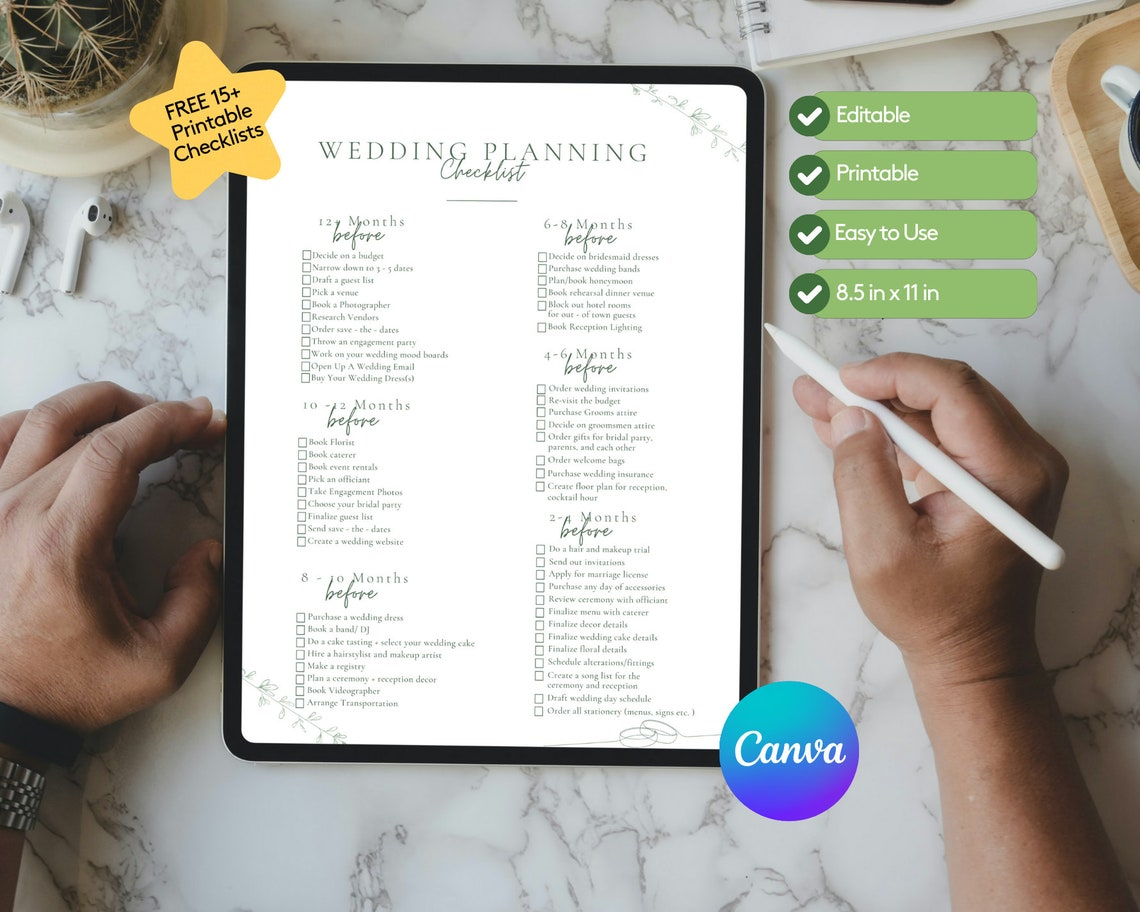 Canva Wedding Timeline Template: Itinerary & Checklists (digital ...
