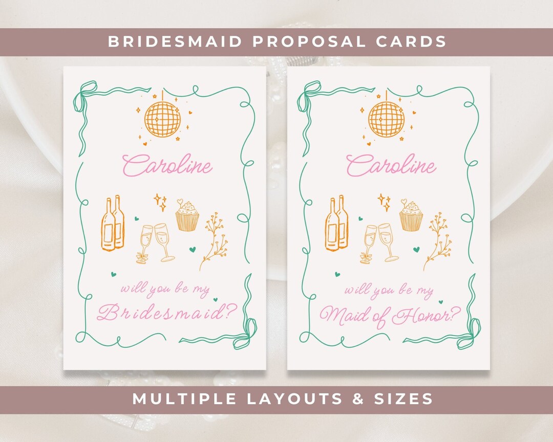 Hand Drawn Bridesmaid Proposal Card Template | Canva Template, Doodle ...