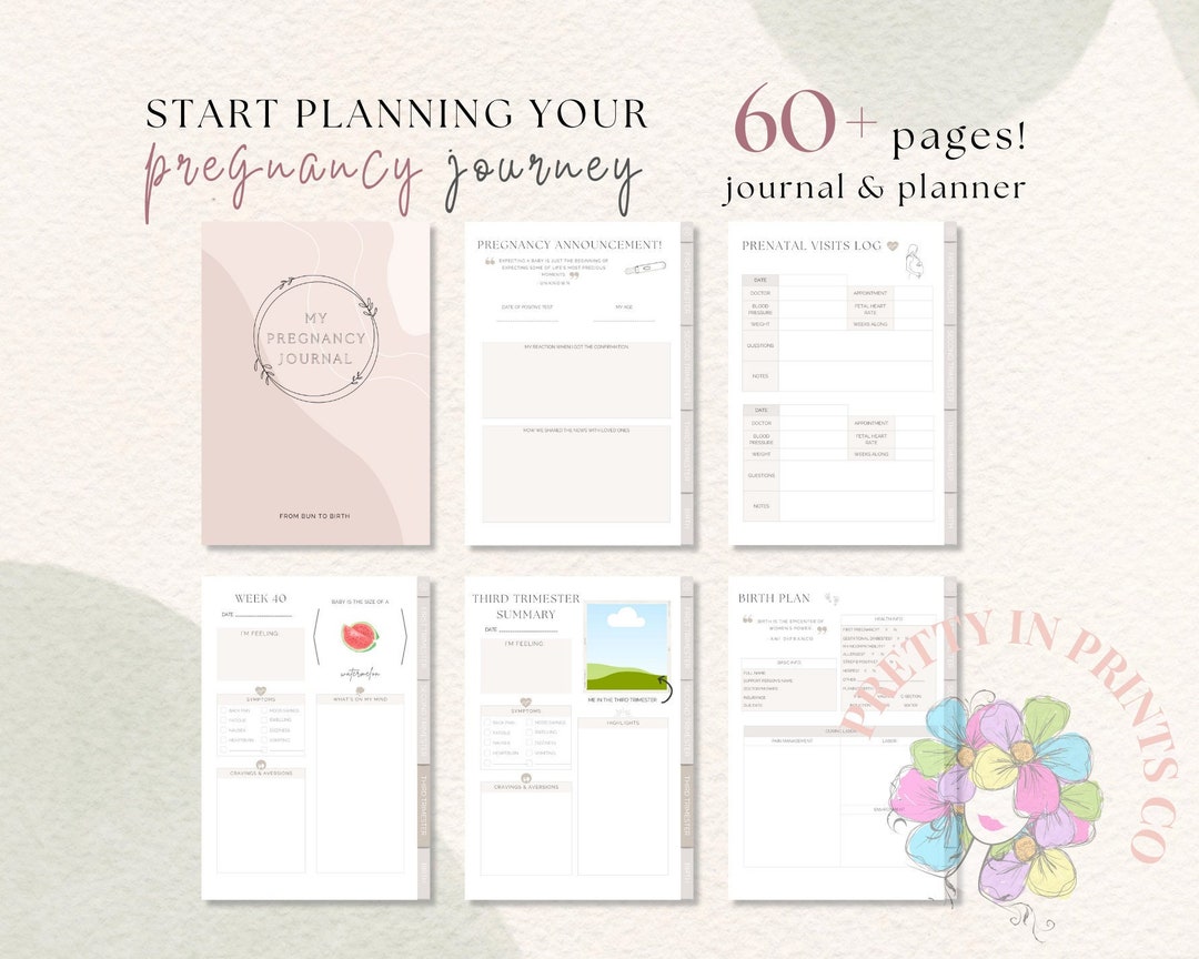Digital Pregnancy Journal | Canva Template, Printable Journal ...