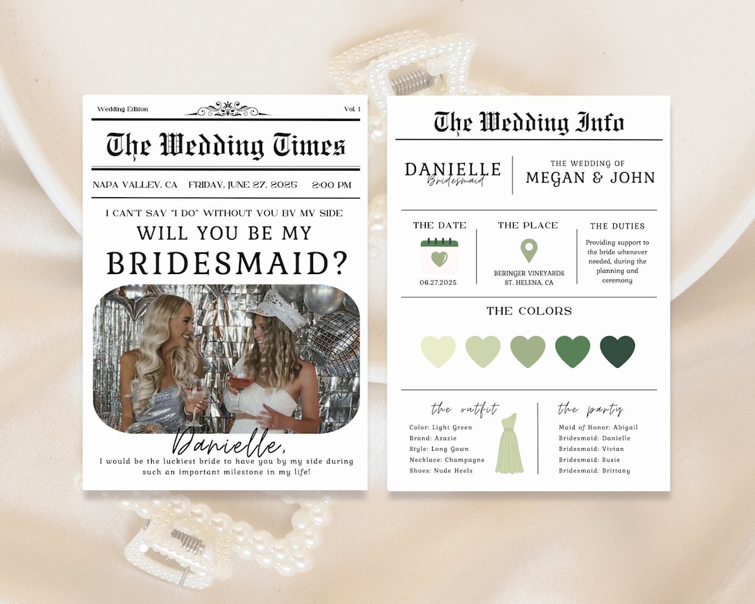 Newspaper Bridesmaid Proposal Card Template: Vintage Design (canva ...