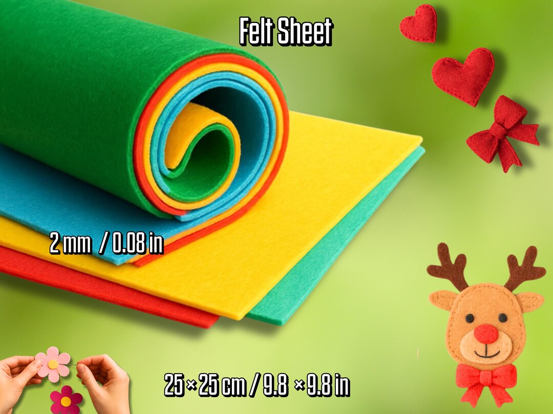 Felt 2mm/0.08in Thick | 25x25cm/9,8x9,8in Sheets | Craft Fabric | Wool ...