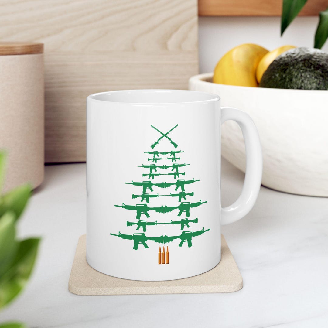 Christmas Tree Rifle Ceramic Mug, Military Veteran 2nd Amendment Rights ...