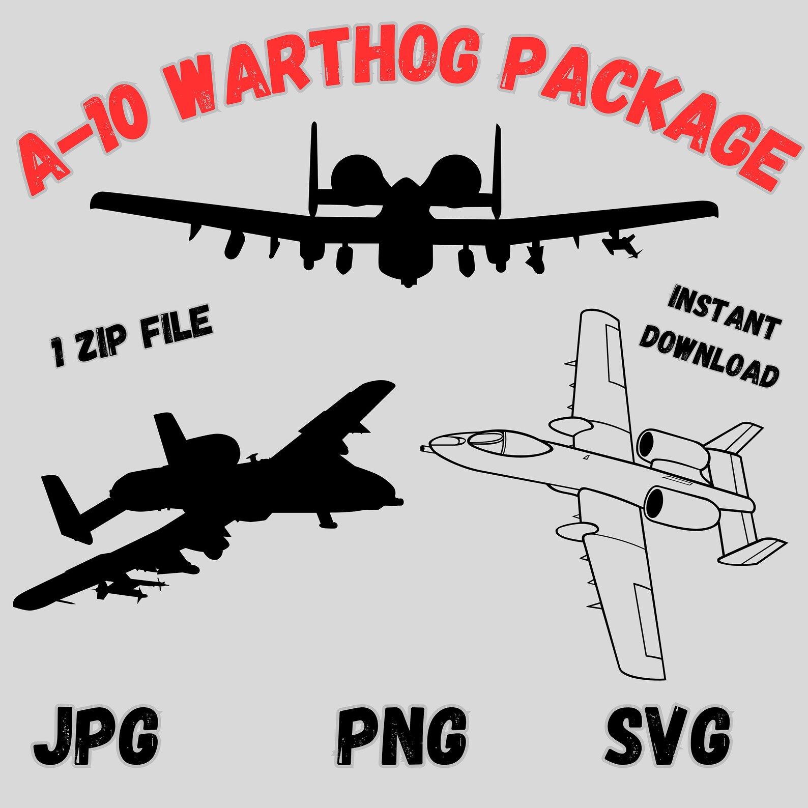 A-10 Warthog Bundle Thunderbolt II Fighter Jet SVG PNG Jpg Military ...