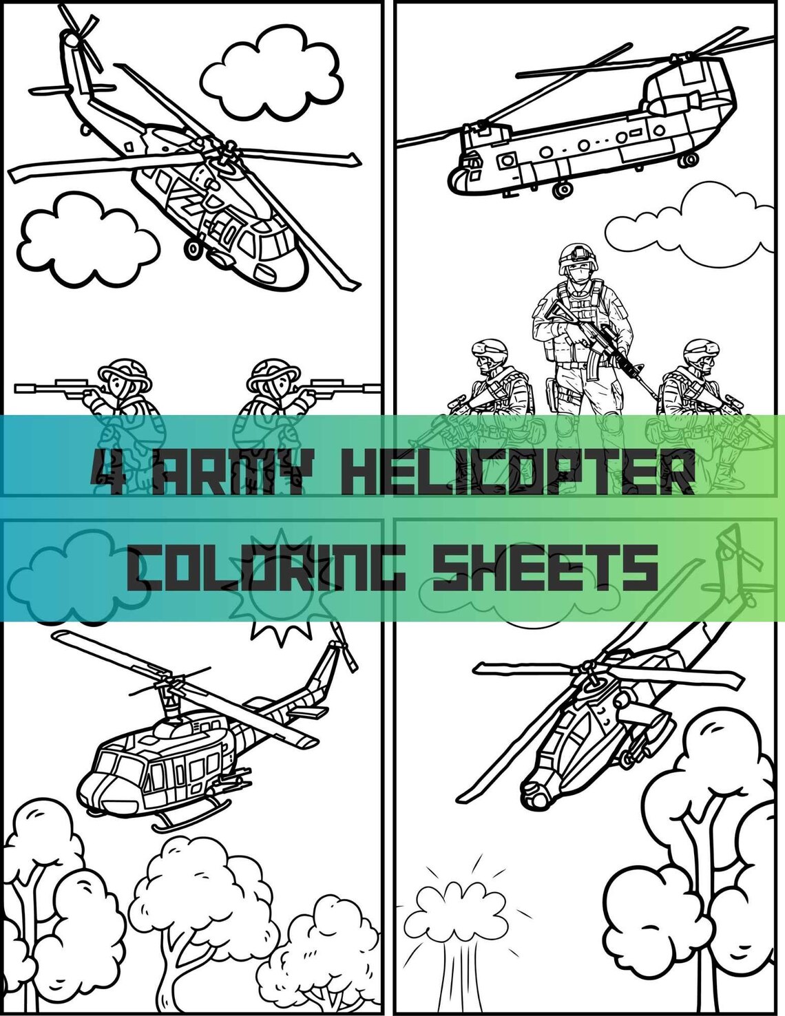 Helicopter Coloring Pages for Kids Military Helicopter - Etsy