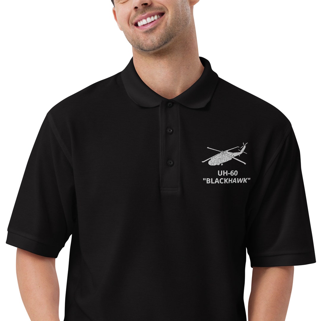 UH-60 Blackhawk Men's Premium Polo, Helicopter Embroidered Shirt, Army Helicopter Pilot Gift for ...