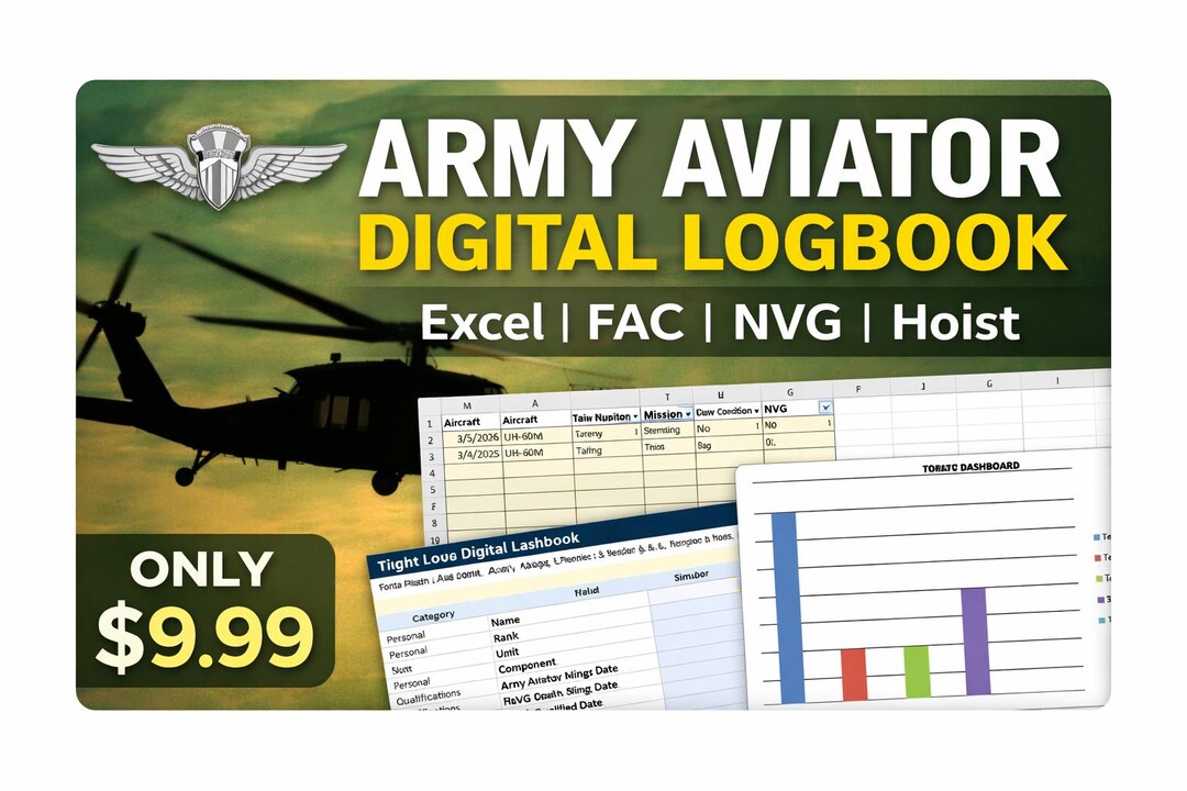 Army Aviator Digital Logbook Excel | DA 759 Flight Log | NVG & Hoist ...