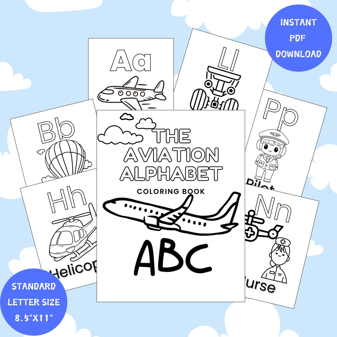 Aviation and Airplane Themed Coloring Book, Downloadable PDF A to Z ...