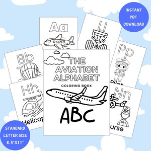 Aviation and Airplane Themed Coloring Book, Downloadable PDF A to Z ...