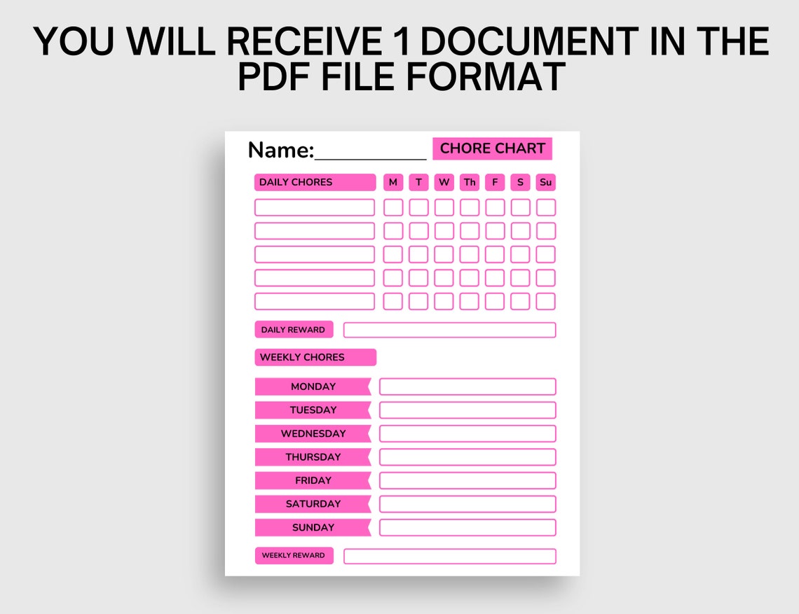 Printable Daily and Weekly Chore Chart - Etsy