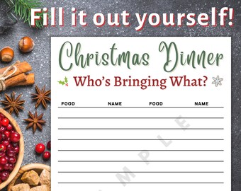 Who's Bringing What to Christmas Dinner Printable Template, Instant ...