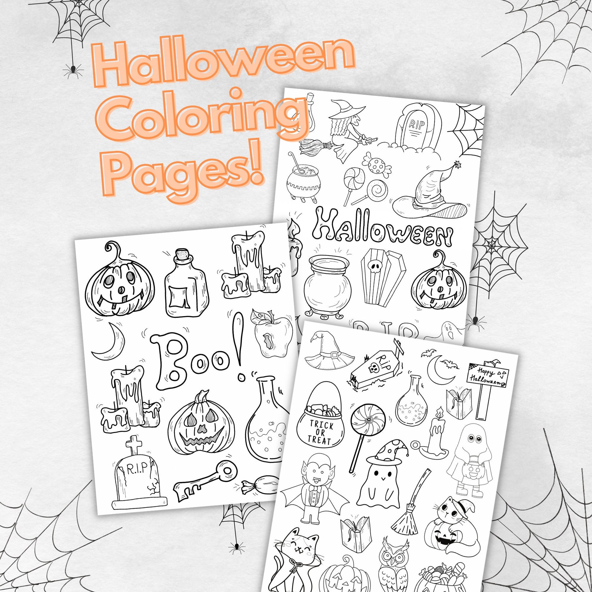 3 Printable Halloween Coloring Pages, Instant Digital Download ...