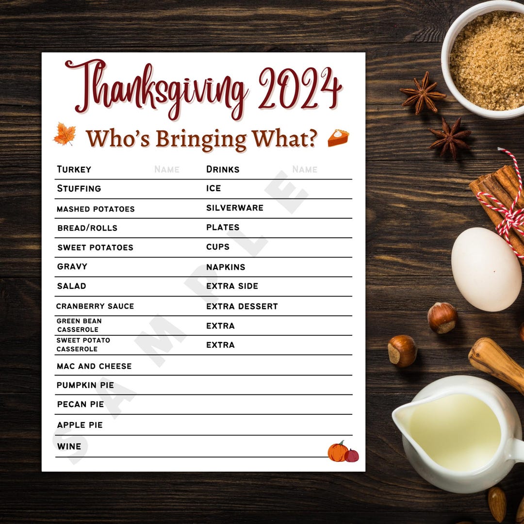 Who's Bringing What to Thanksgiving Printable Template, Instant ...