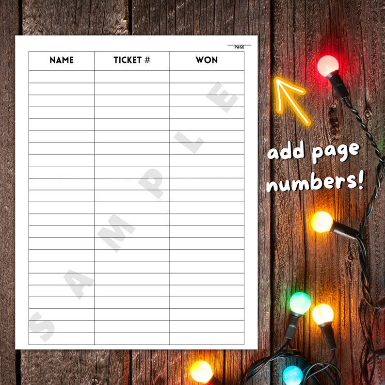 Christmas Raffle Ticket List, Raffle Ticket Tracker, Printable, Instant ...