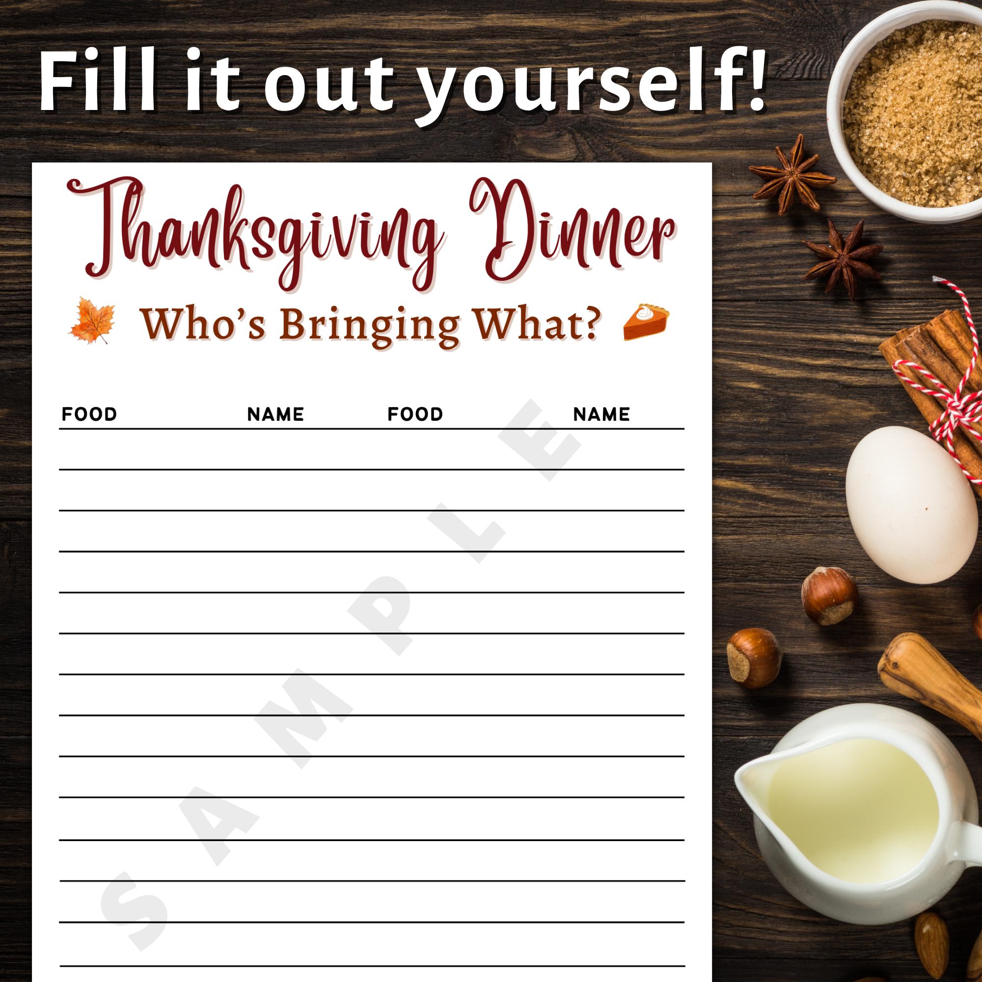 Who's Bringing What to Thanksgiving Printable Template, Instant ...