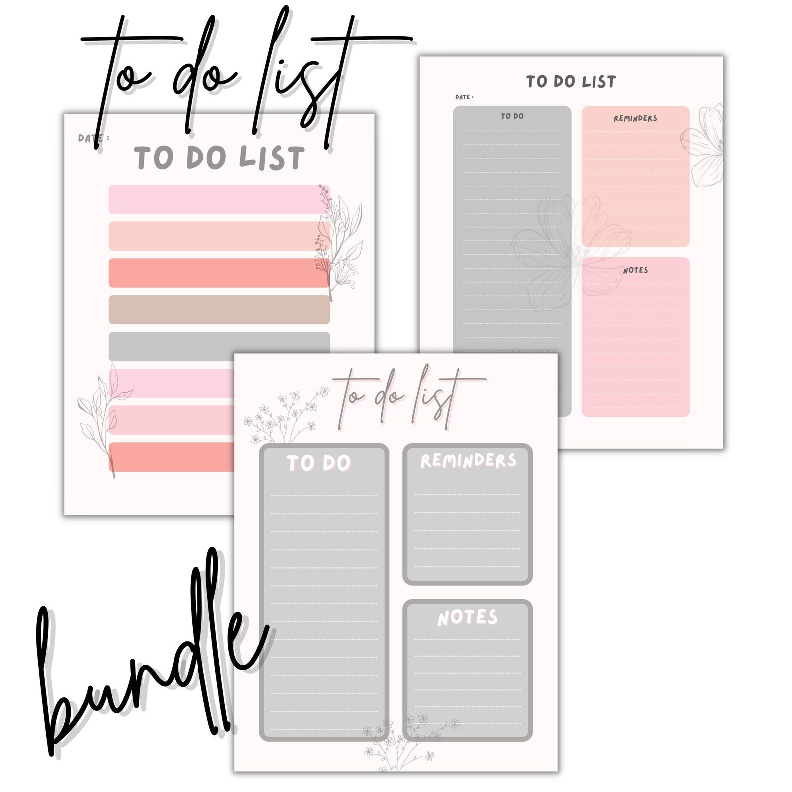 Pink to Do List Bundle, Printable, Instant Download, Daily to Do List ...