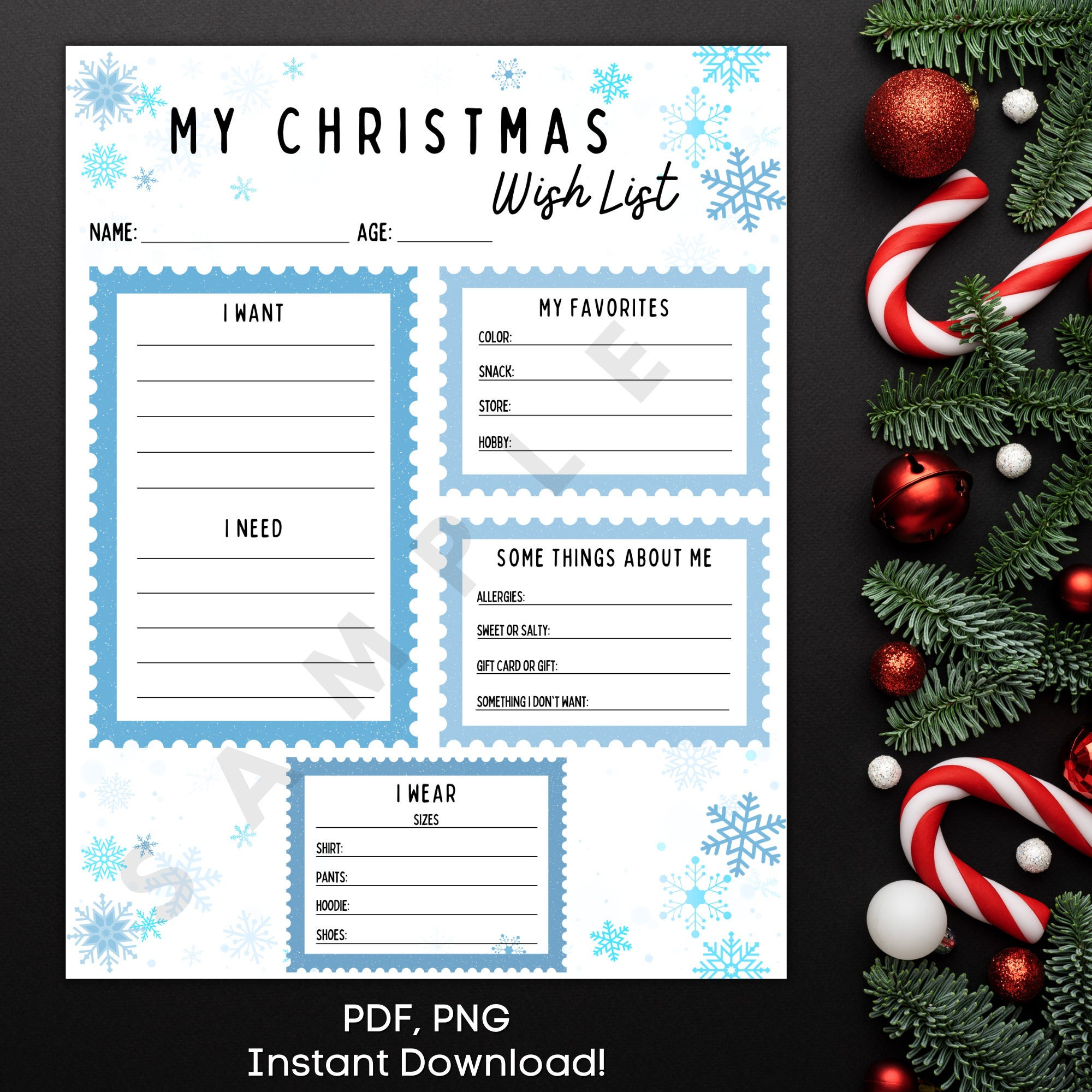 Christmas Wish List Printable Template, Instant Download, Christmas ...