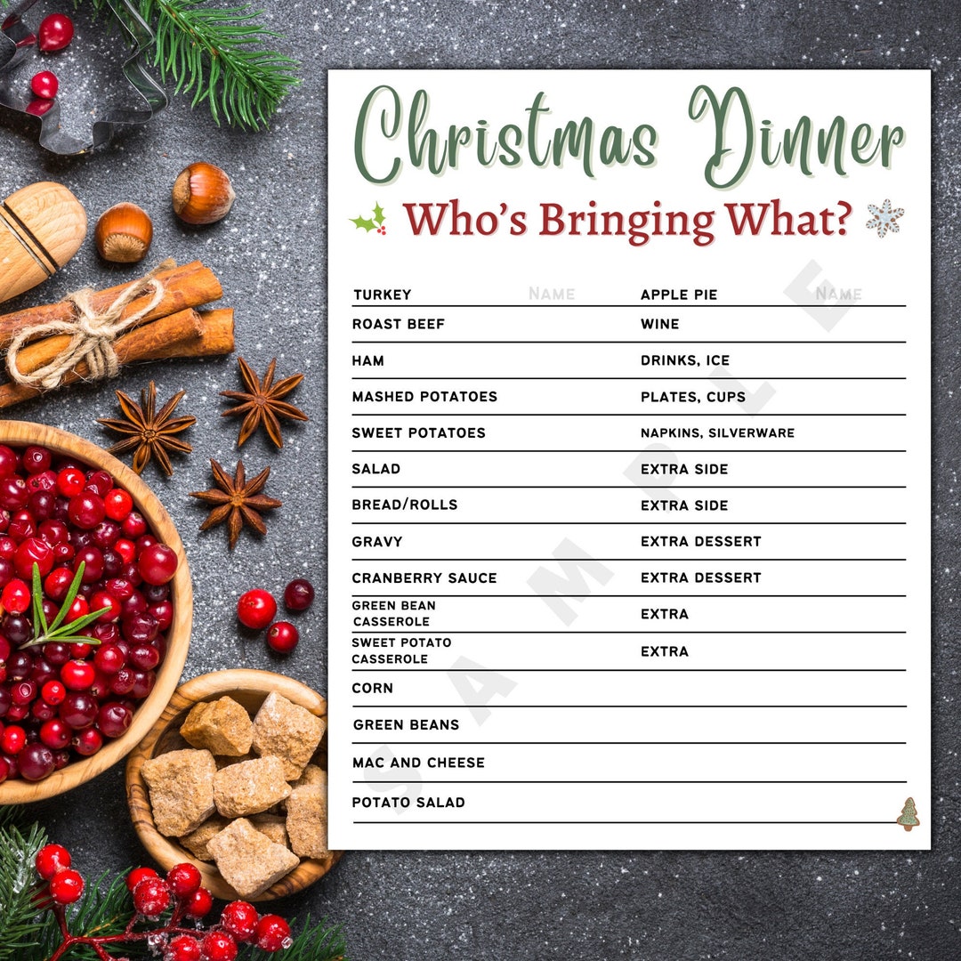 Who's Bringing What to Christmas Dinner Printable Template, Instant ...