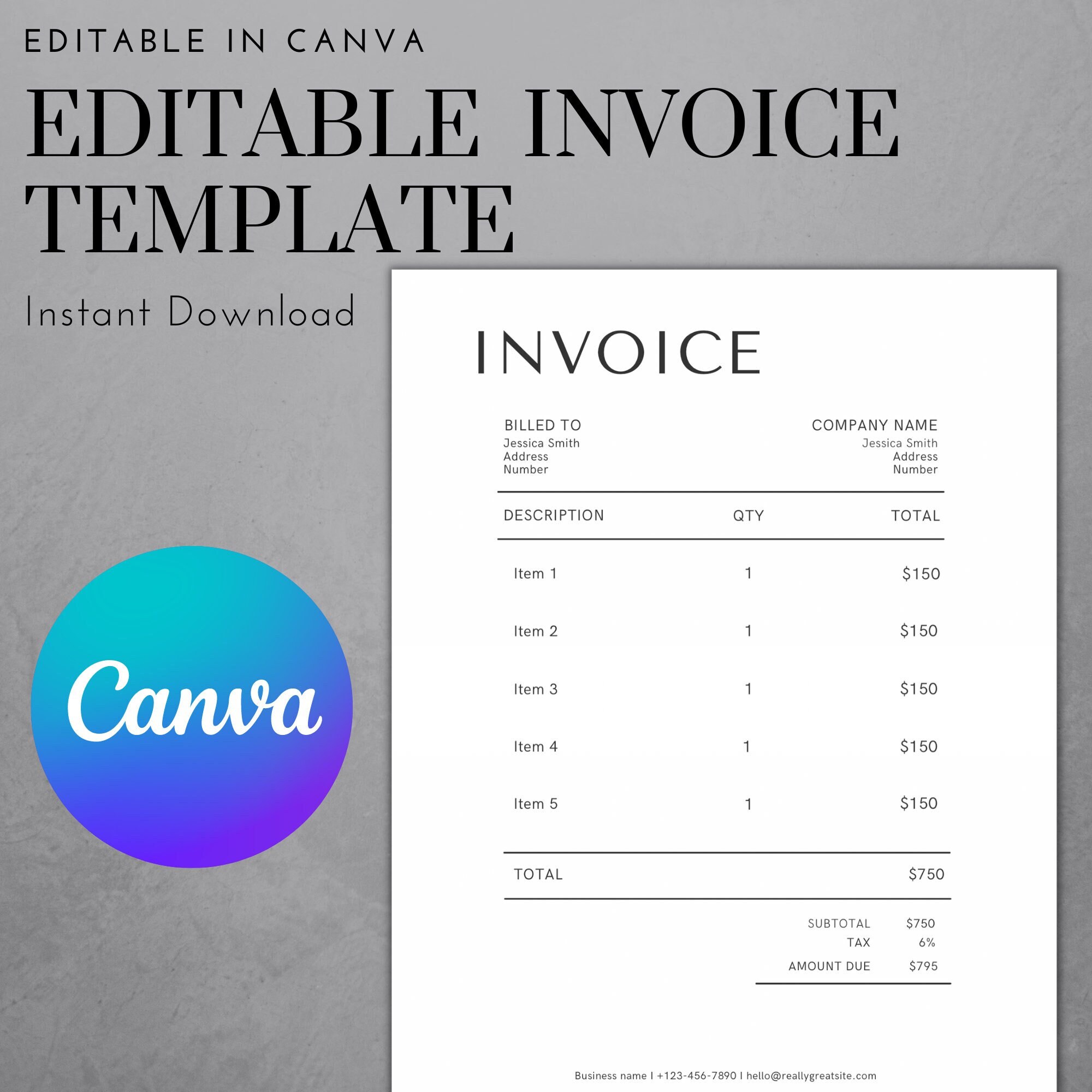 EDITABLE Invoice Template Instant Download 8.5x11 Invoice - Etsy