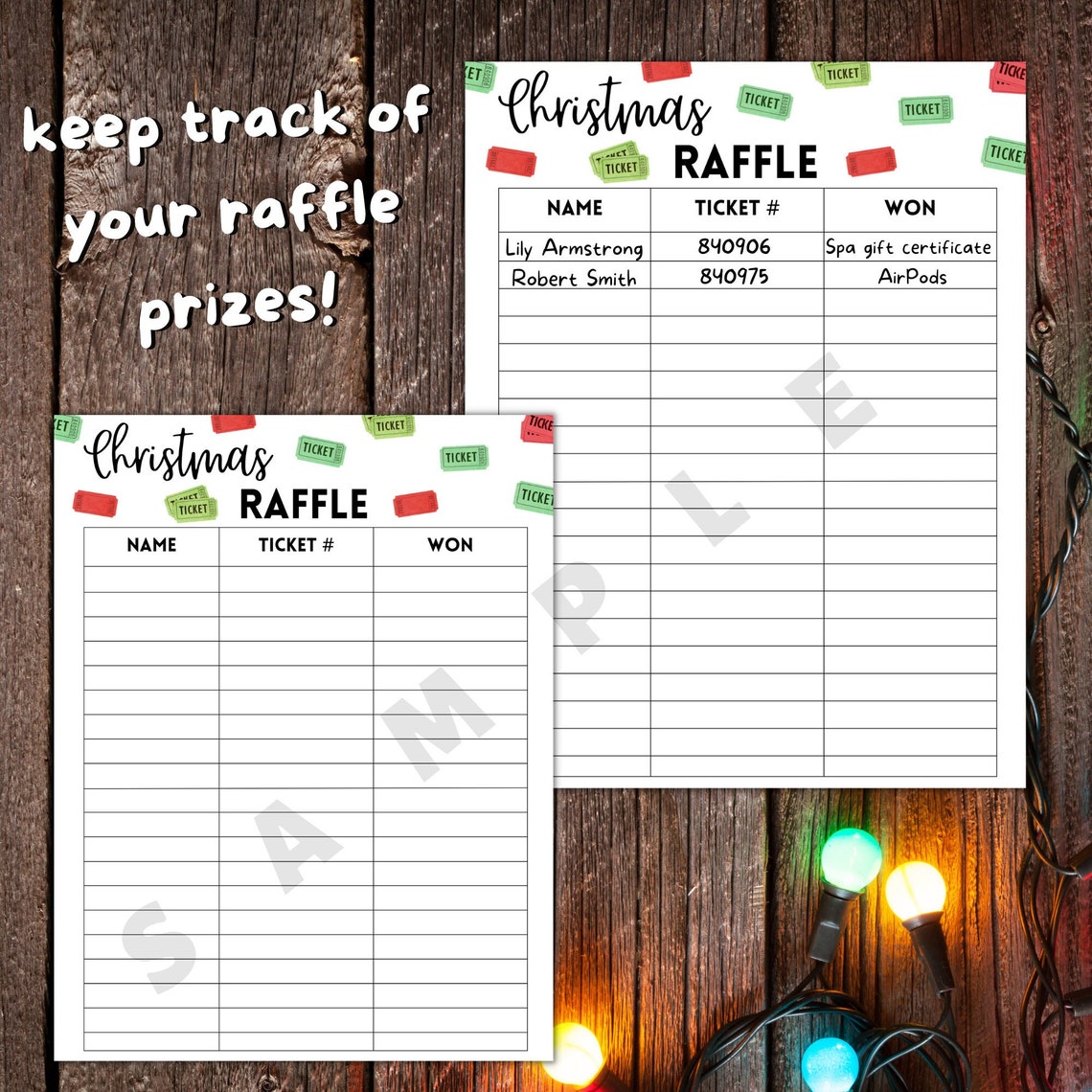 Christmas Raffle Ticket List, Raffle Ticket Tracker, Printable, Instant ...