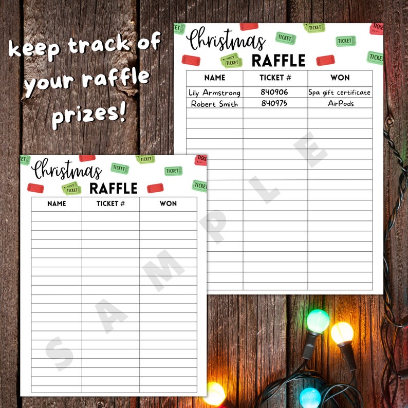 Christmas Raffle Ticket List, Raffle Ticket Tracker, Printable, Instant ...