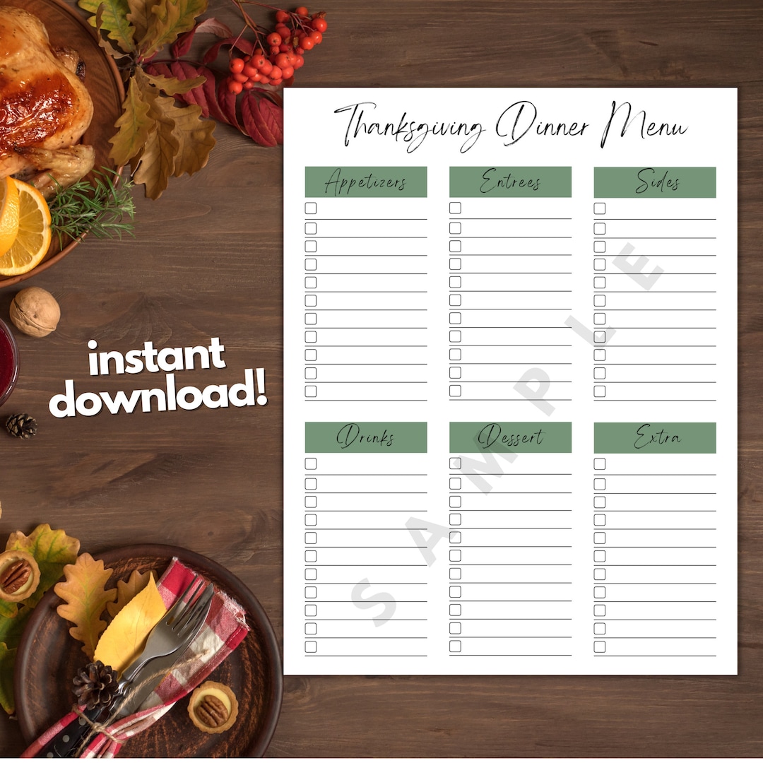 Thanksgiving Dinner Menu Checklist Printable, Thanksgiving ...
