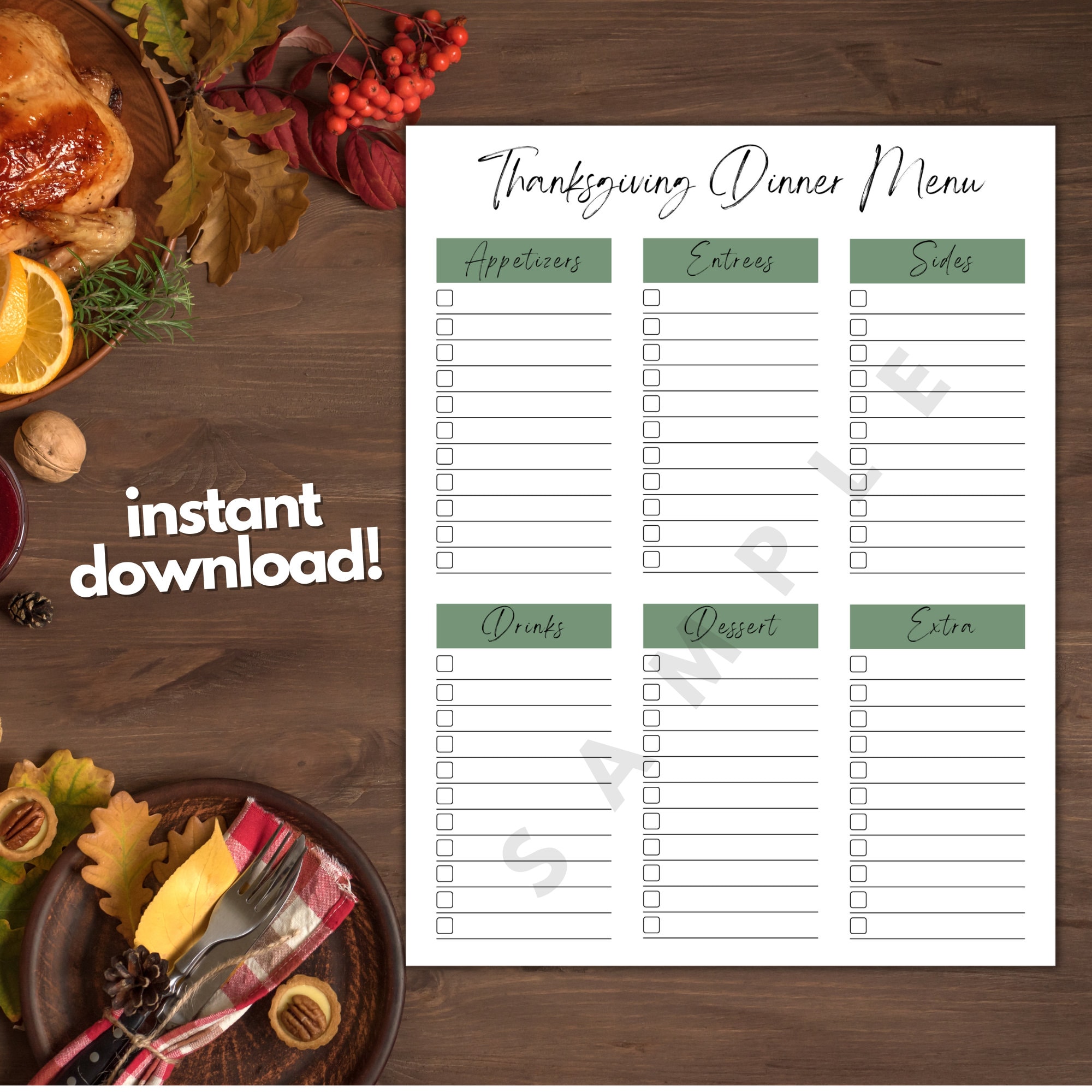 Thanksgiving Dinner Menu Checklist Printable, Thanksgiving ...