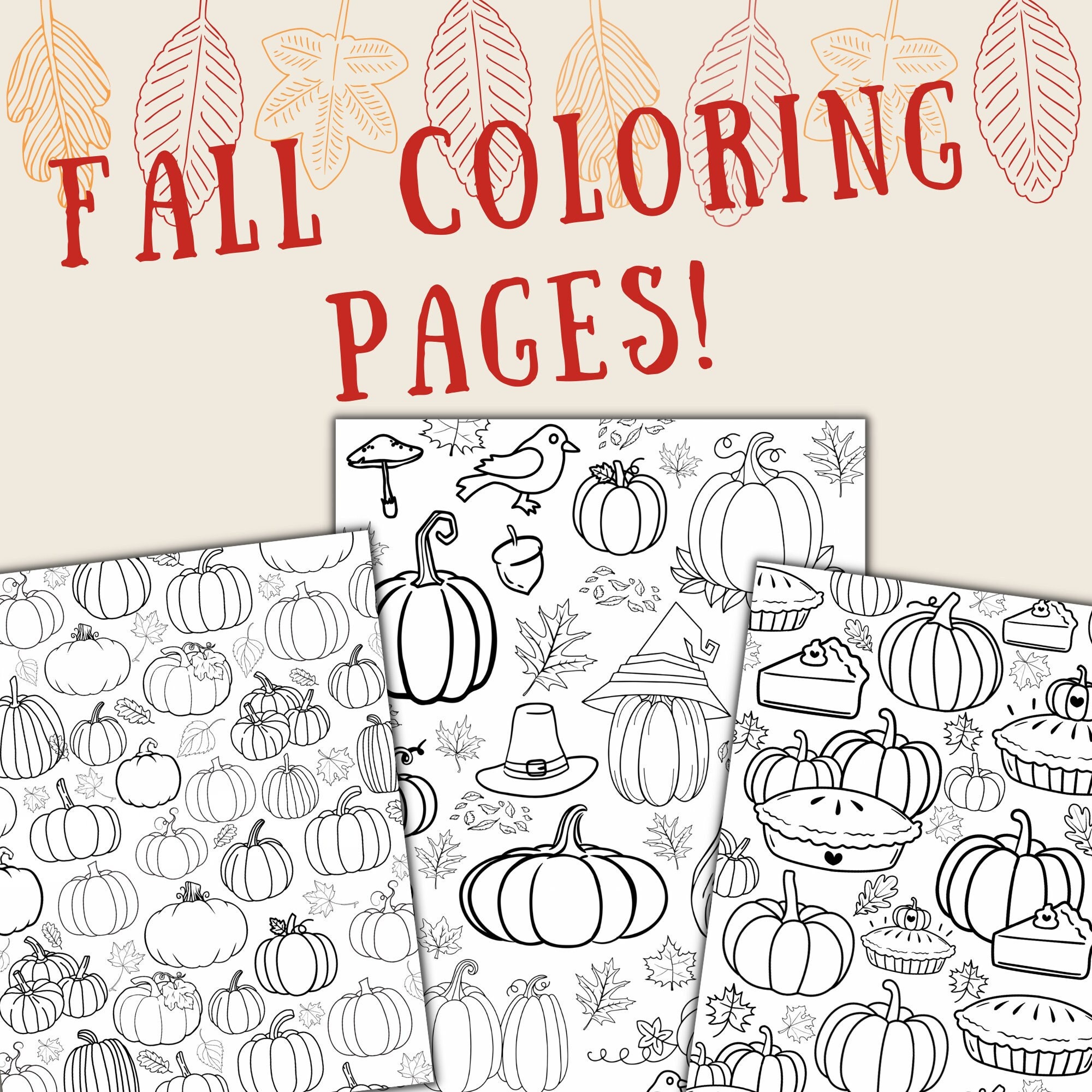 3 Fall Themed Coloring Pages, Instant Download, Autumn Themed Coloring ...