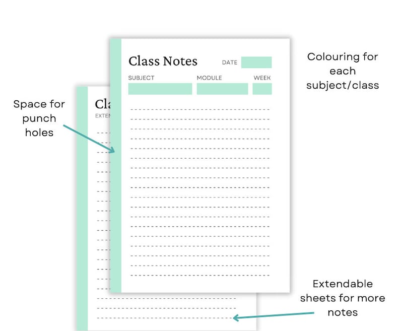 Notas de clase imprimibles, plantilla para tomar notas, páginas para ...