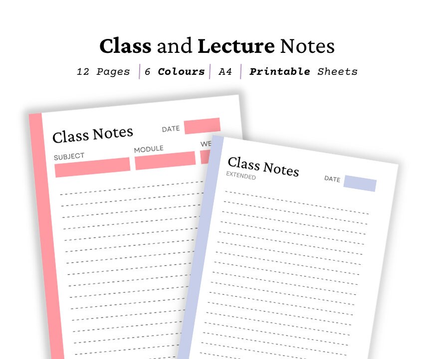 Printable Class Notes, Note Taking Template, College Student Lined Note ...