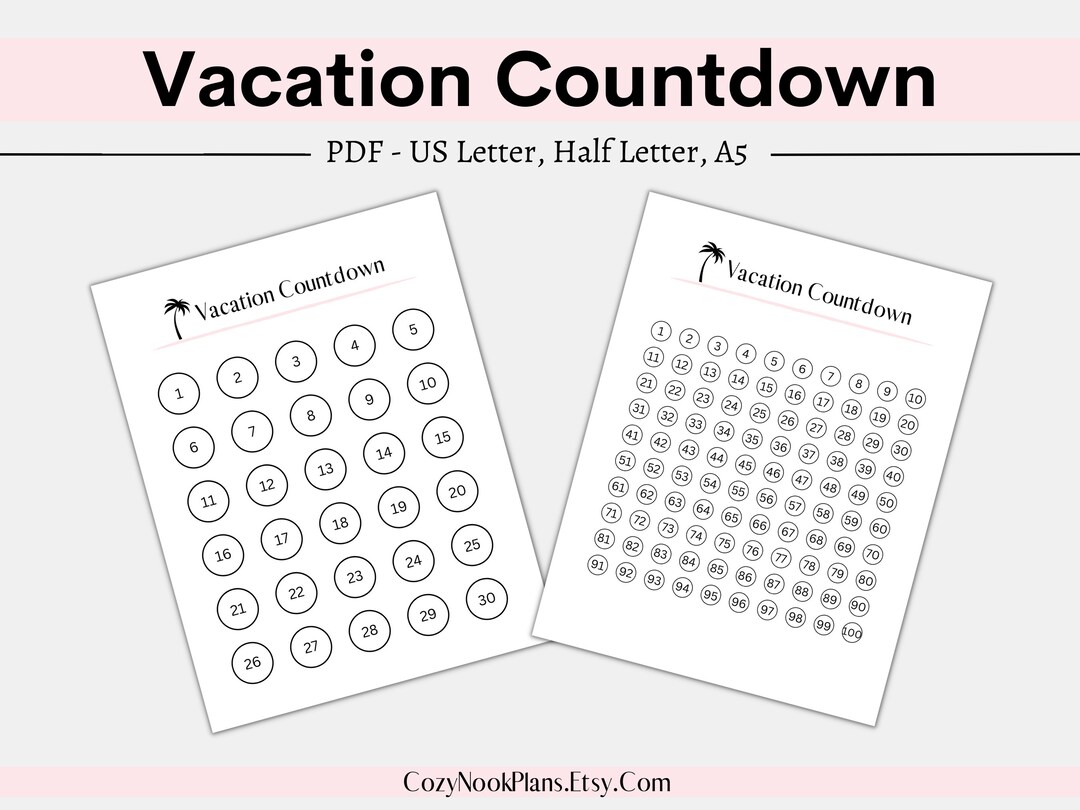 Vacation Countdown Planner Page, Vacation Countdown, Travel Countdown ...