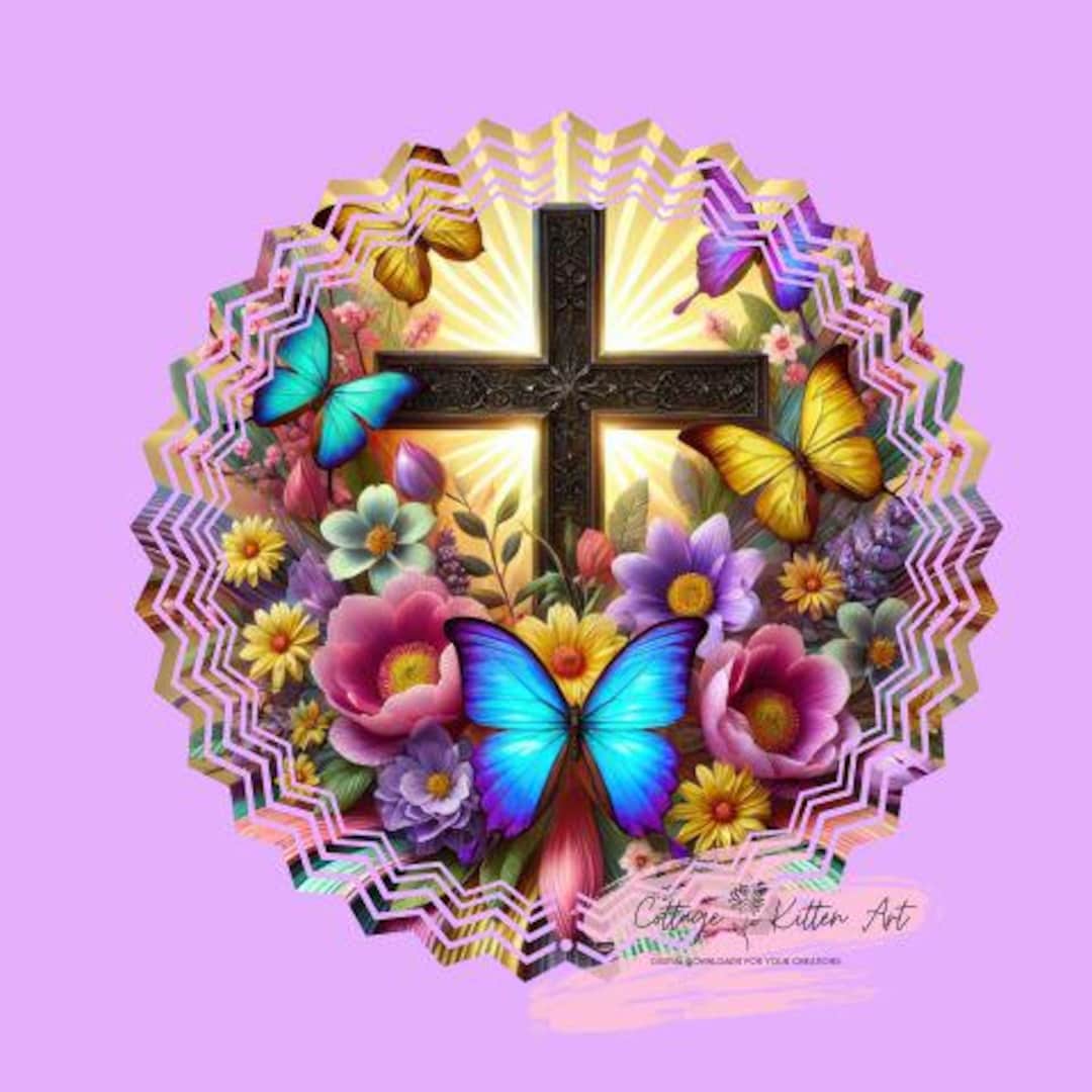 Spring Easter Cross Wind Spinner PNG, Colorful Wind Spinner Sublimation ...