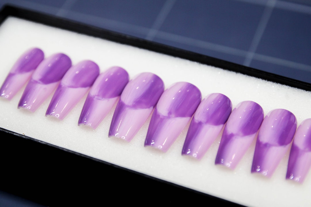 Violet Press on Nails Salon Bridal Fake Nails Ombre Purple False Nails ...