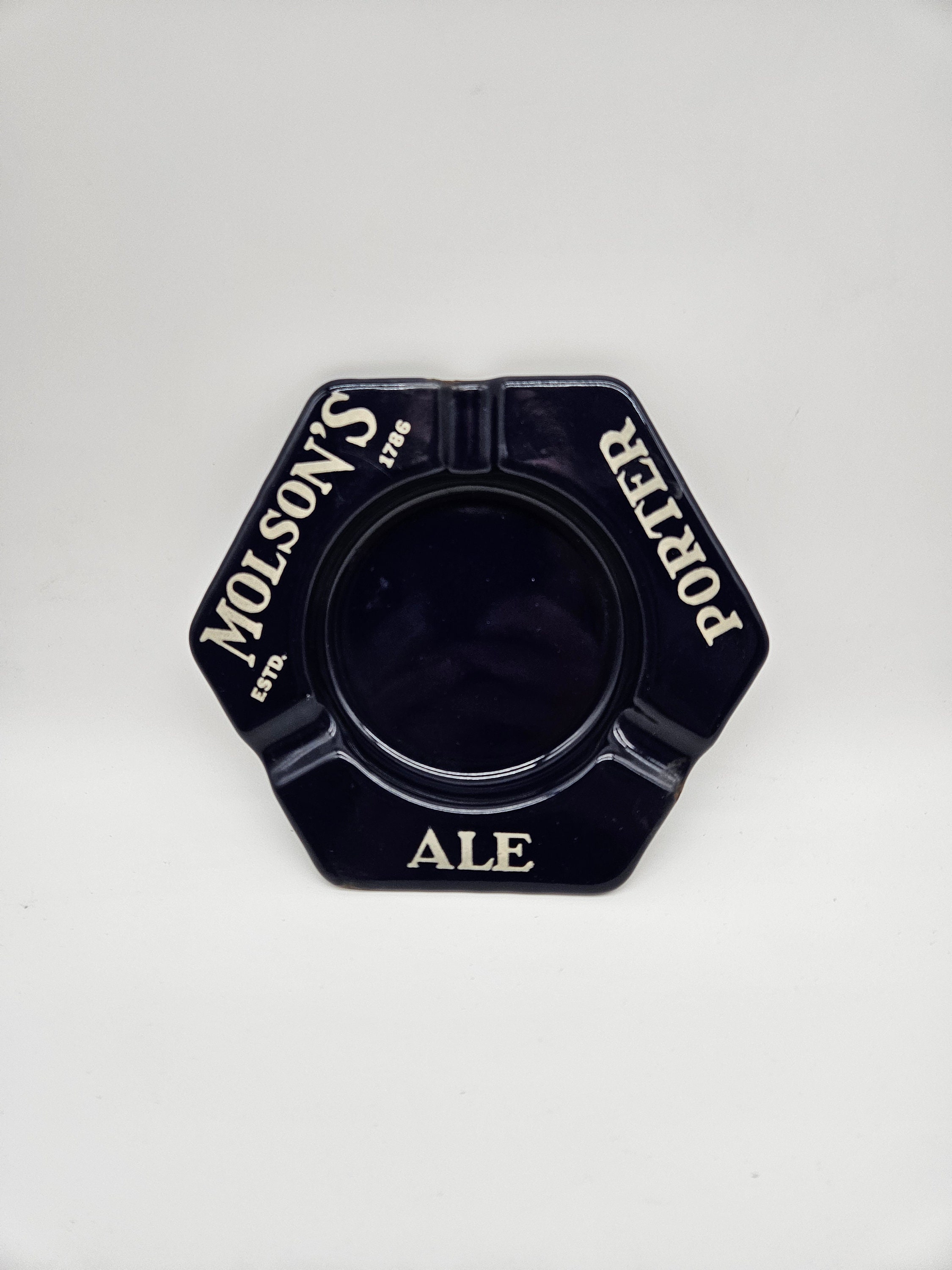 1940's Molson Porcelain Ashtray...cobalt Blue...ale....porter...vintage ...