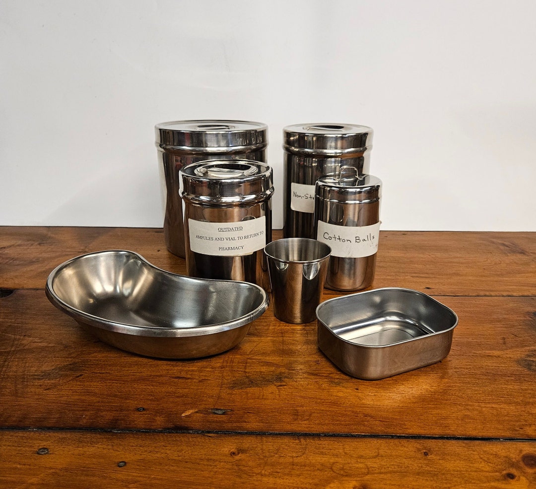 1950's Set of Medical Canisters...hospital Salvage...18/8 Stainless ...