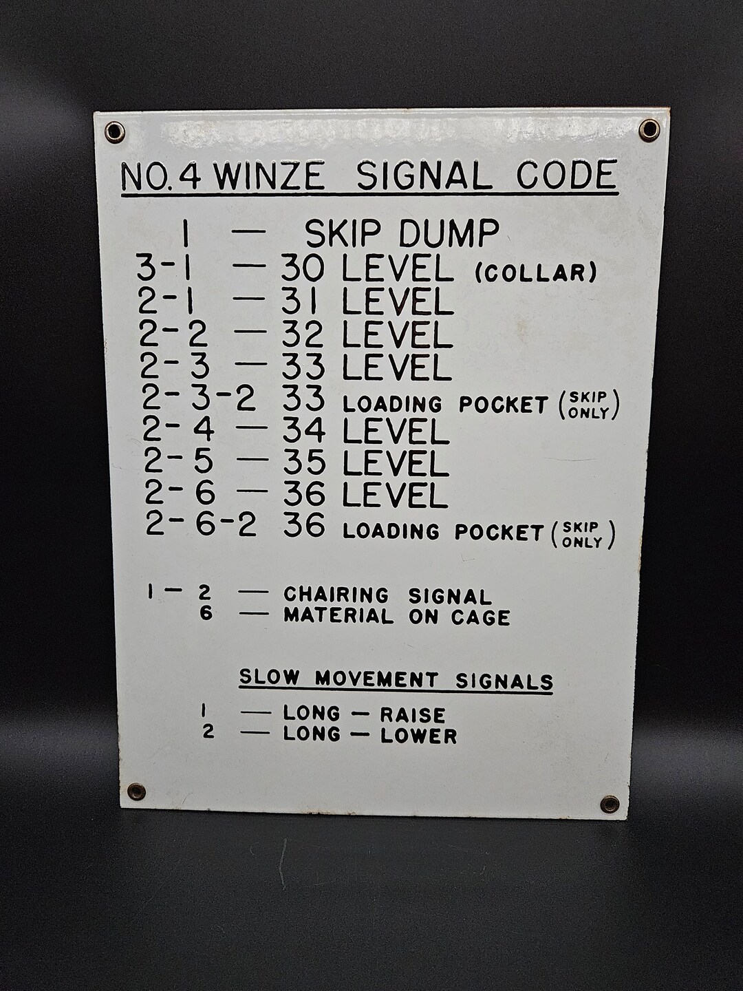 Rare Vintage Palladium Mine Porcelain "winze Signals" Sign...one of a ...