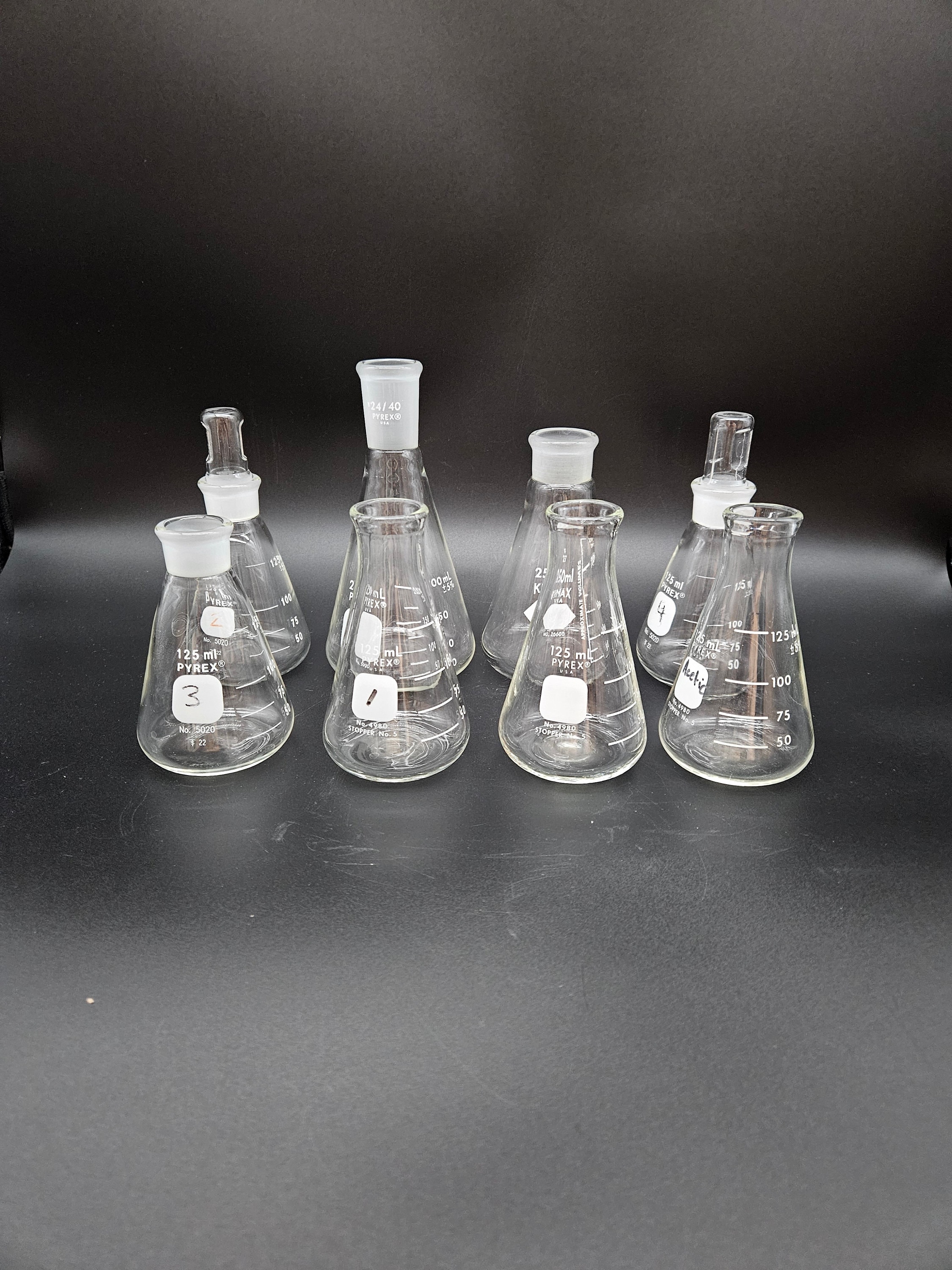Vintage Laboratory Glassware....lot of 8 Erlenmeyer/conical Flasks ...
