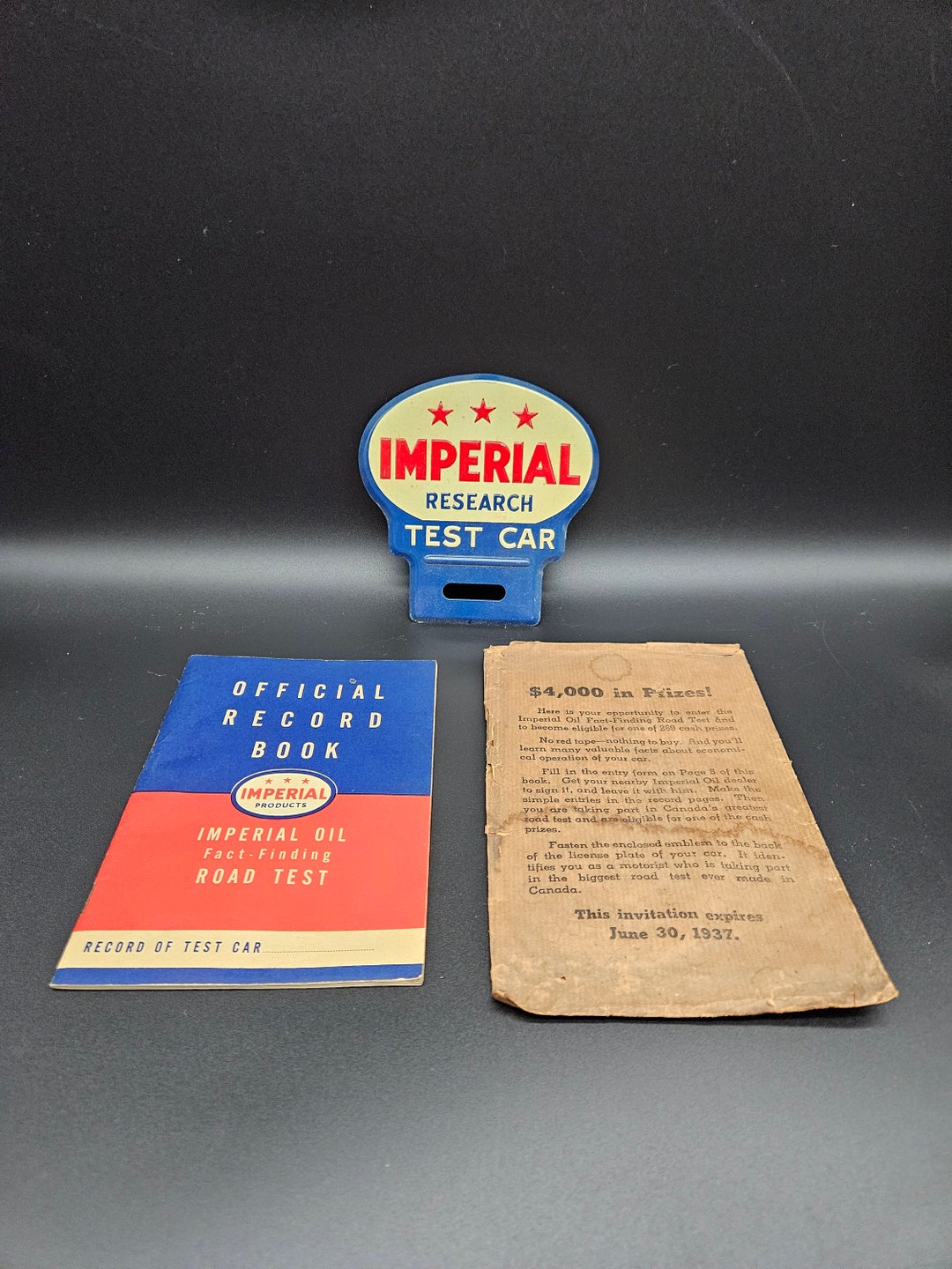 Rare Imperial 3 Star Test Car, Esso License Plate Topper. New Old Stock ...