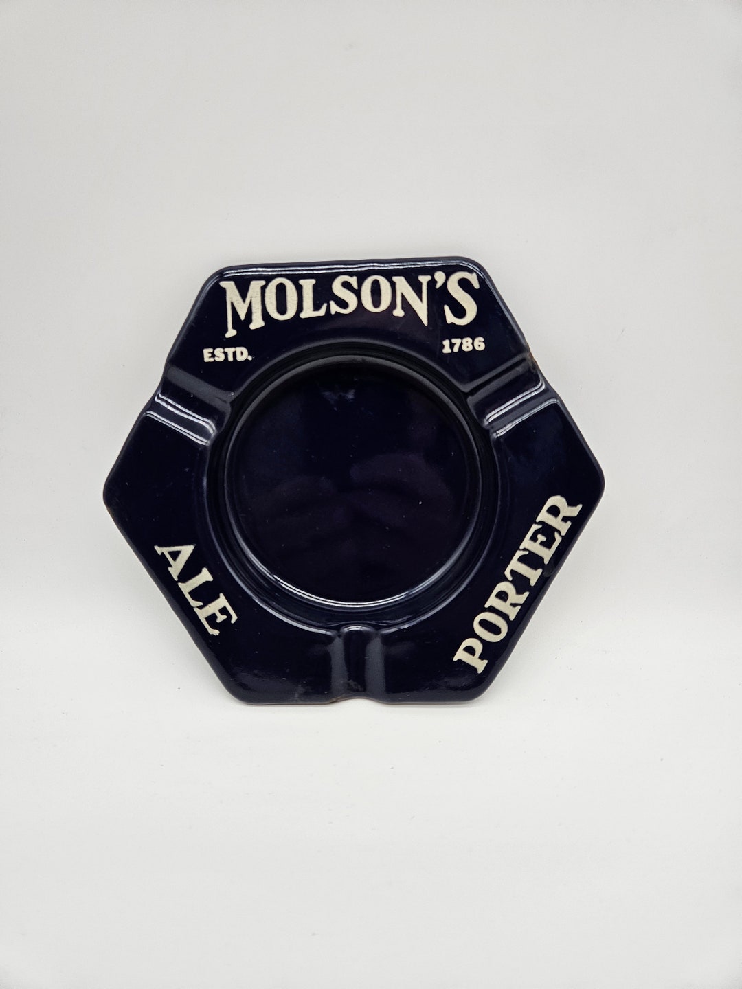 1940's Molson Porcelain Ashtray...cobalt Blue...ale....porter...vintage ...