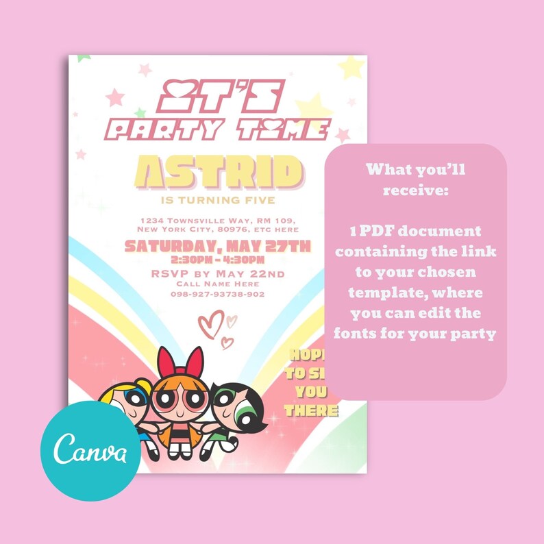 Powerpuff Girls Birthday Invitation, Bubbles, Blossom, Buttercup ...