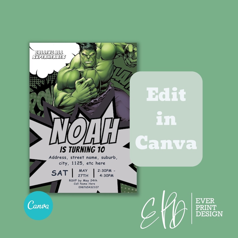 Hulk Birthday Invitation, the Incredible Hulk Birthday Invitation ...