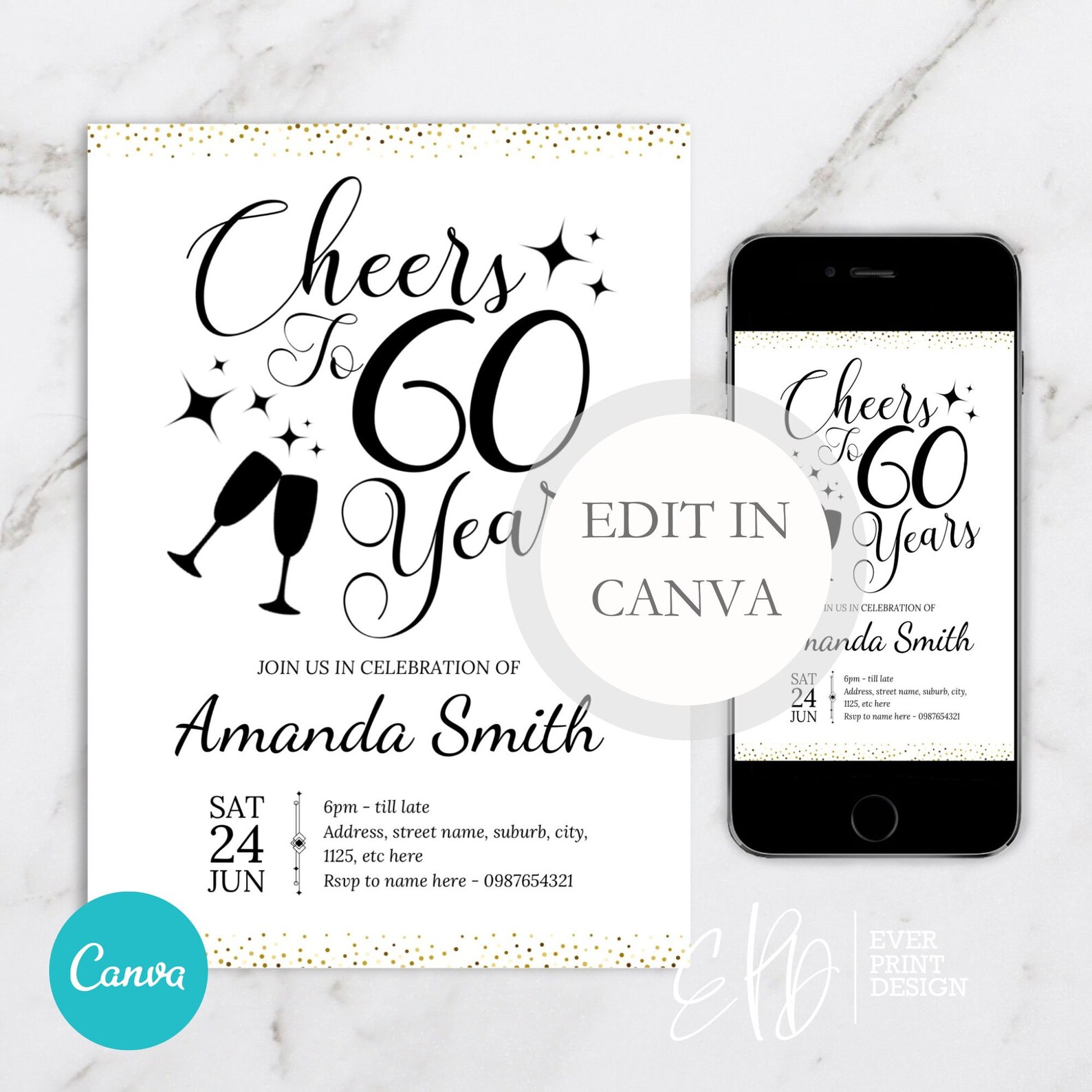 60th Birthday Invitation, Cheers to 60 Years Birthday Invitation ...