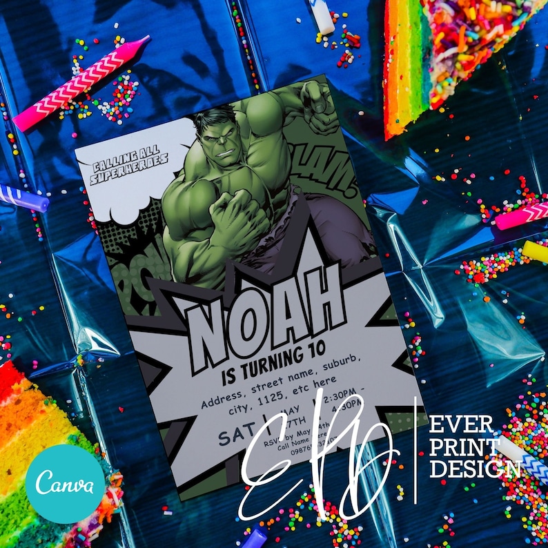 Hulk Birthday Invitation, the Incredible Hulk Birthday Invitation ...