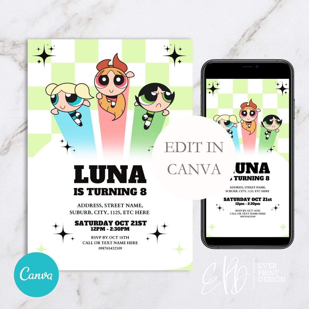 Powerpuff Girls Birthday Party Invitation, PPG Party Editable Party ...