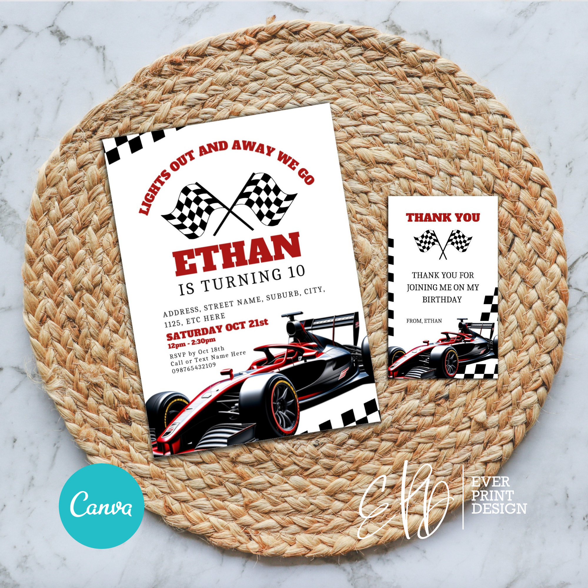 Invitación de cumpleaños de coche de carreras rojo, Invitación de ...