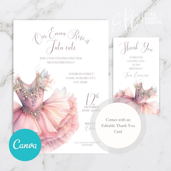 Ballerina Invitation Ideas Items Similar To DIY Ballerina Birthday