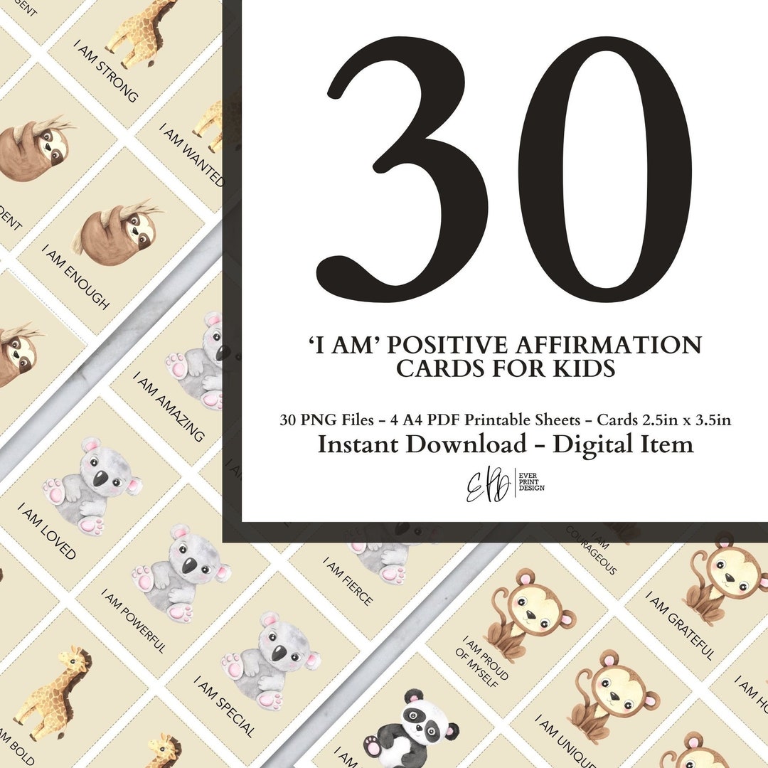 I Am Affirmation Cards for Kids Printable Daily Positive Animal Kids ...